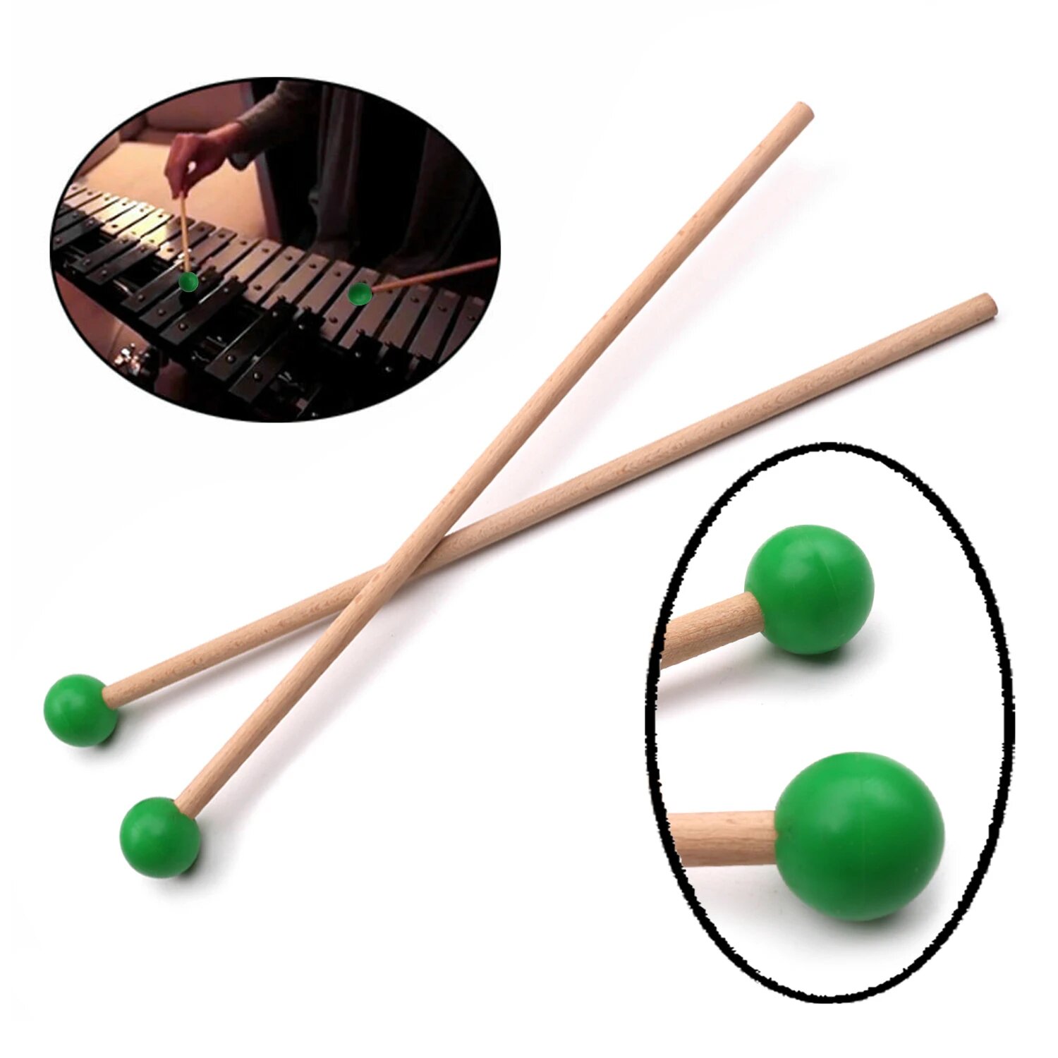 Профессиональные барабанные палочки Marimba Mallet для ксилофона зеленый