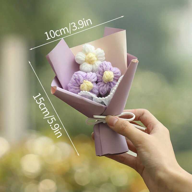 Вязаный крючком мини-букет: цветные вязаные пышные цветы ручной работы, плетеный букет, подарки на выпускной, День святого Валентина, декор для комнаты