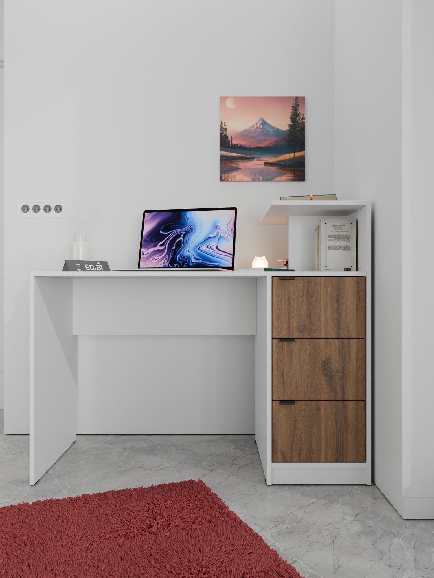 Изумлит Стол письменный с тумбой справа Практик 120х75х60.4 см, белый - дуб крафт табачный