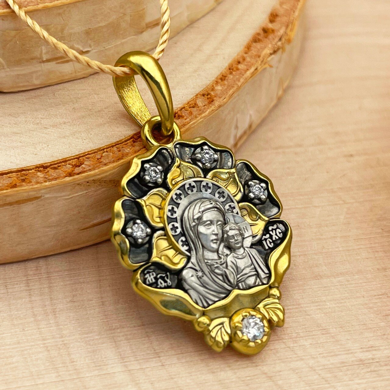 Подвеска, серебро, 925 проба, оксидирование, золочение, чернение, фианит