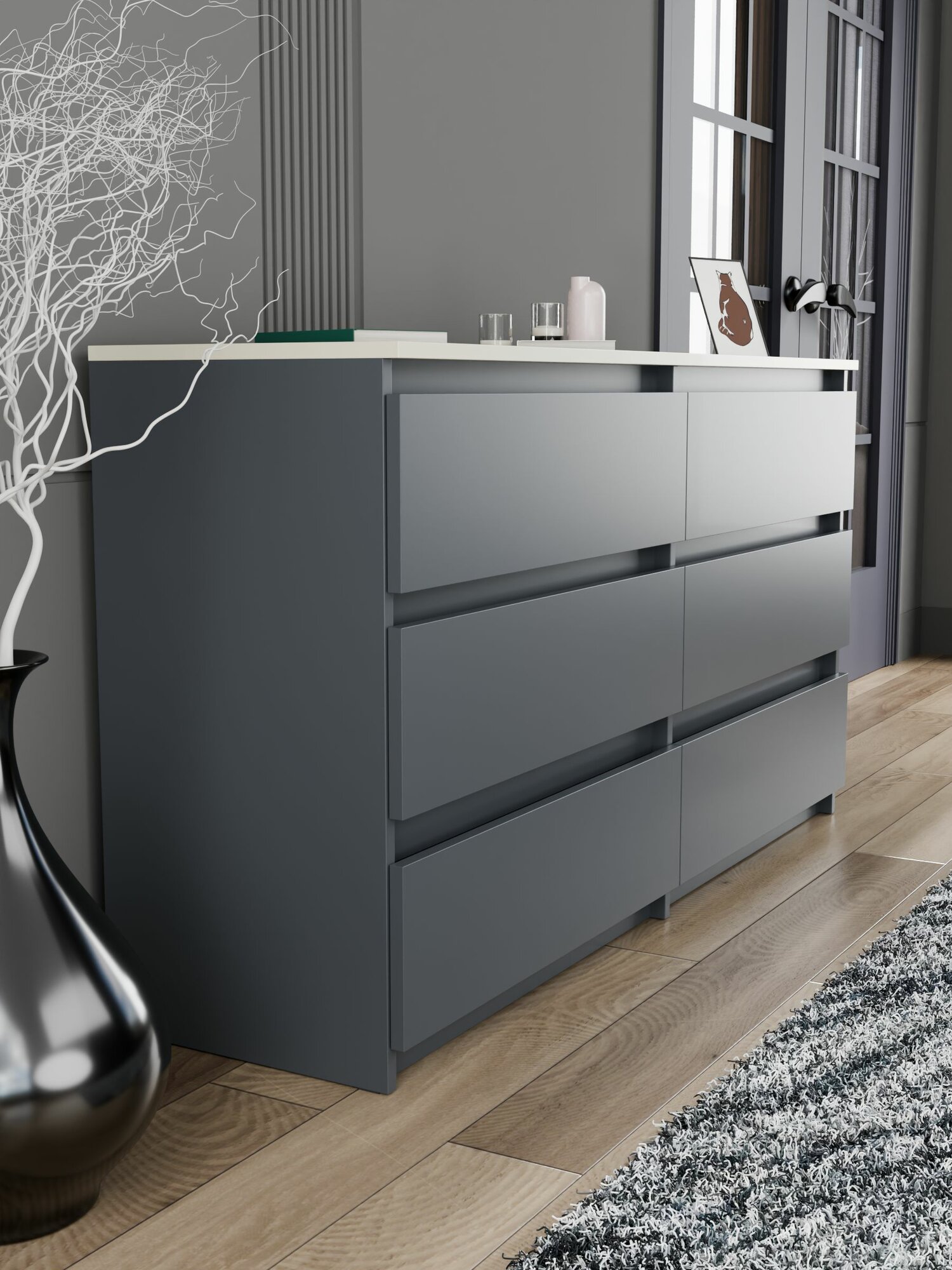 Комод для белья и одежды орлан 6 ящиков, 140х76.4х40 см, графит/бежевый кашемир