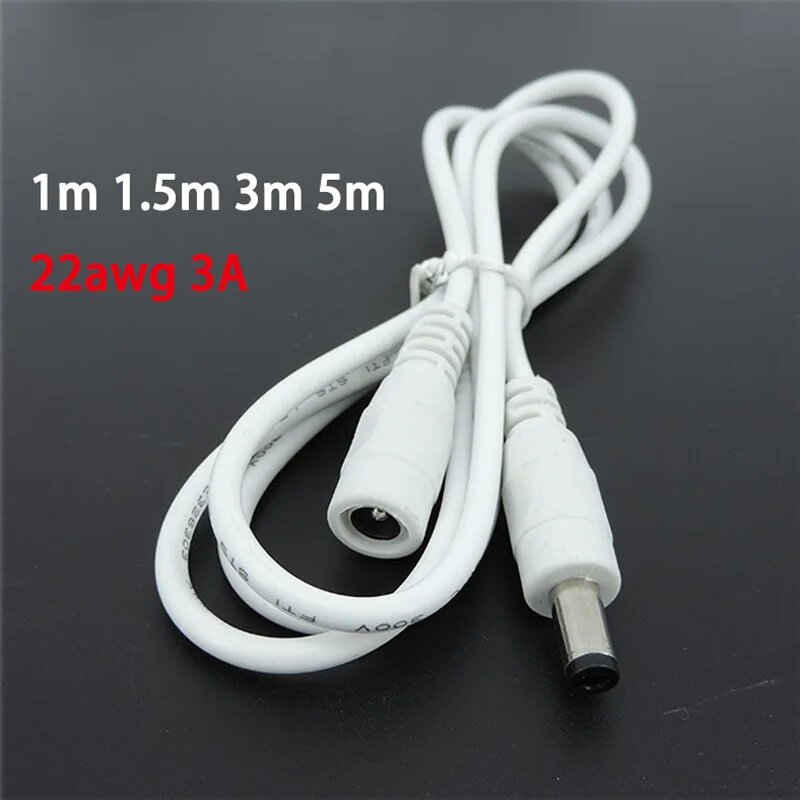 Белый кабель-удлинитель DC 12В 24В 3A 22awg 3M