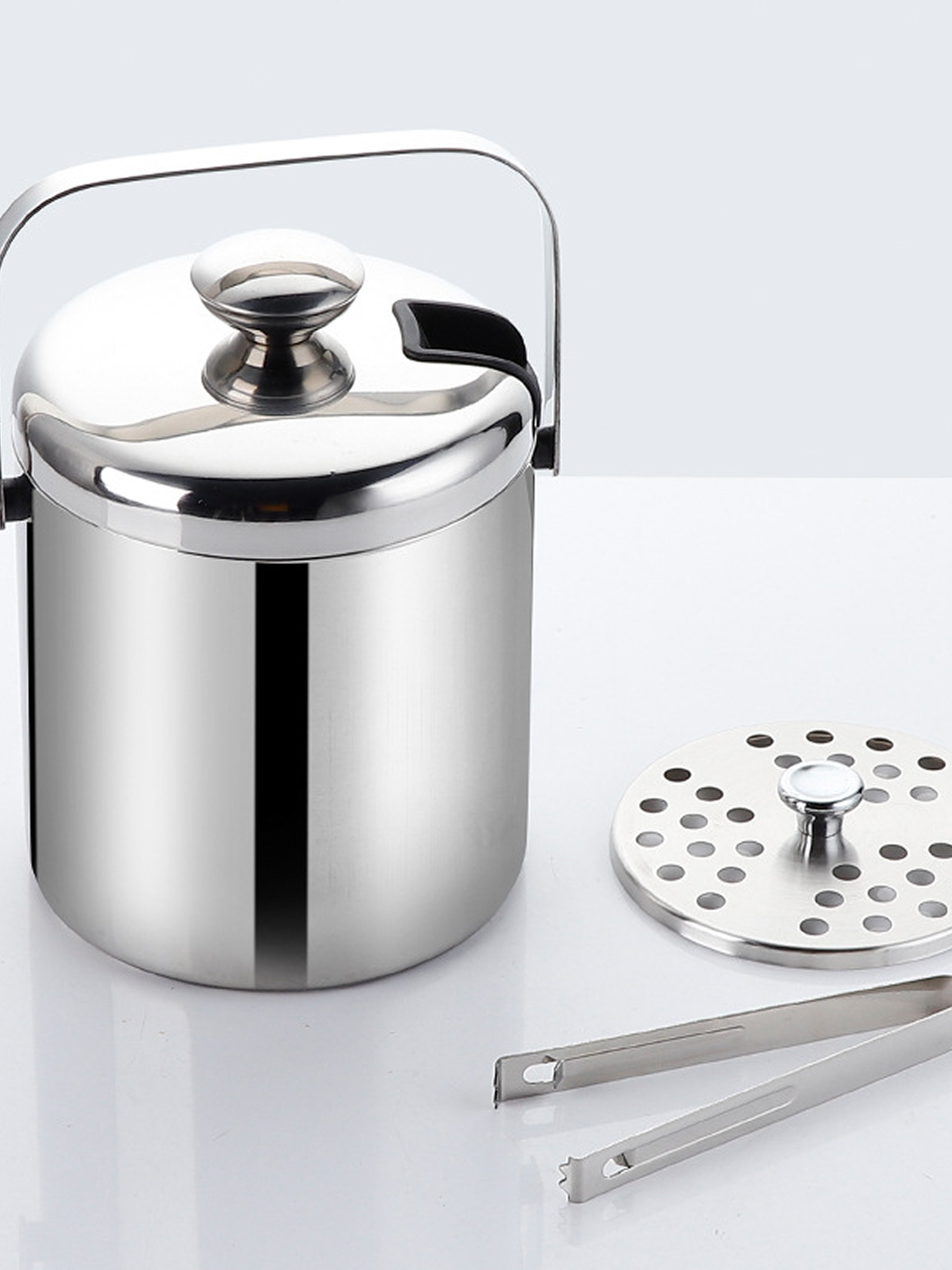 Ведерко для льда с крышкой и щипцами из нержавеющей стали, 14x19,5 см