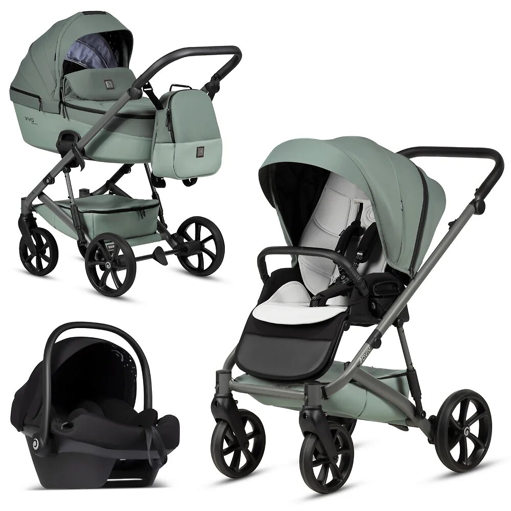 Детская коляска 3в1 Tutis Viva 6+, Elo Lux Edu Sky, цвет Sage (Серо-зелёный)