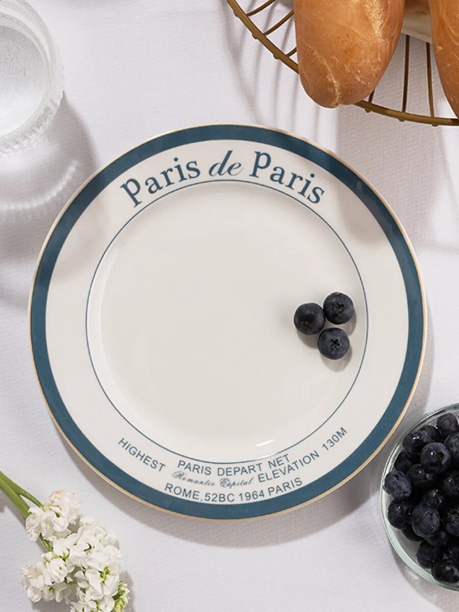 Тарелка от бренда "Тепло в руках" - "Париж", керамика, плоская, ручная работа, белая/голубая, 1 шт