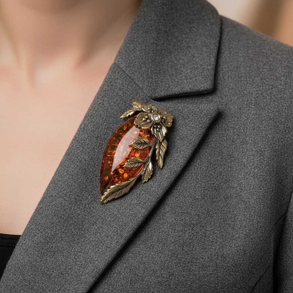 Брошь, янтарь