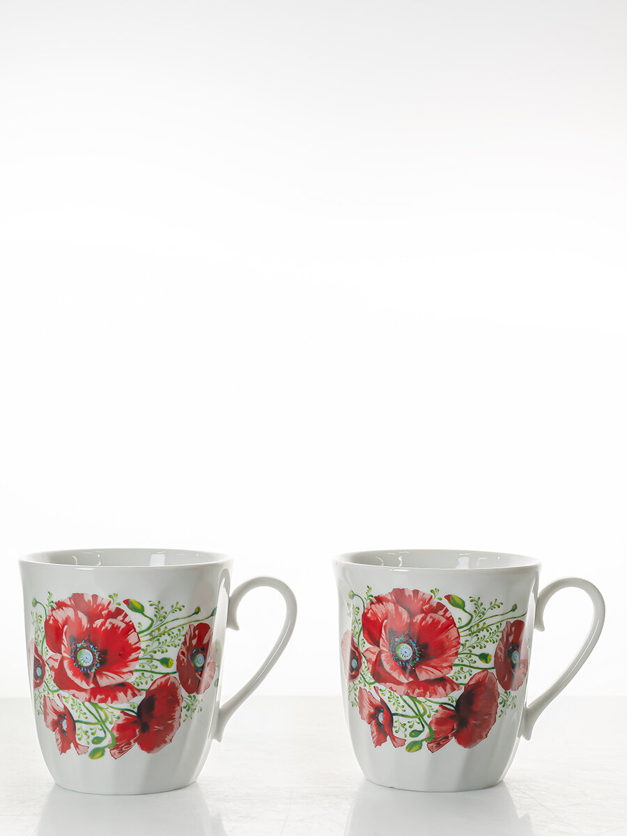 Набор фарфоровых кружек для чая 350 мл. Дулево ф. Витая "Маки" 2 шт.