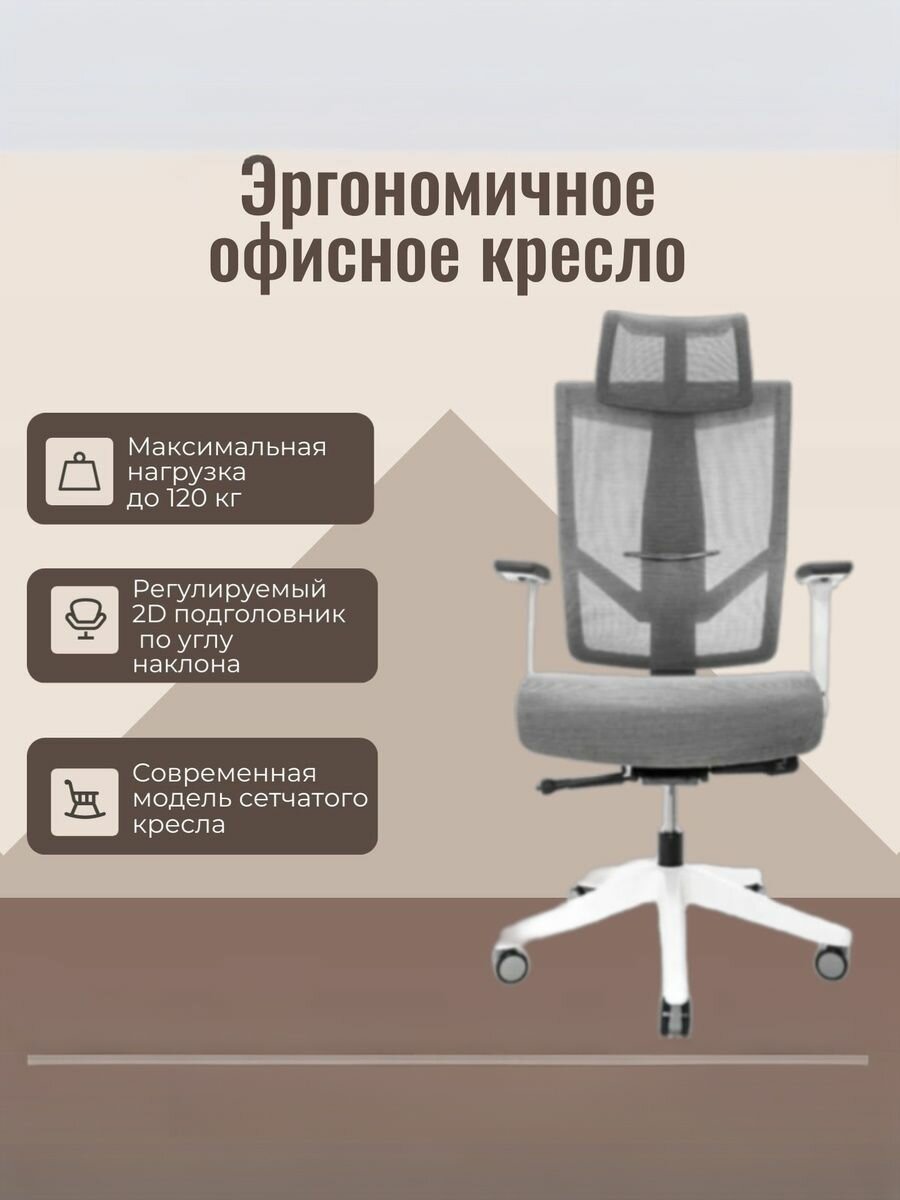 Кресло компьютерное офисное FALTO Promax - серое ортопедическое для руководителя, игровое, на колесиках, эргономичное анатомическое, арт. PMX11KALM-AL/GY-GY