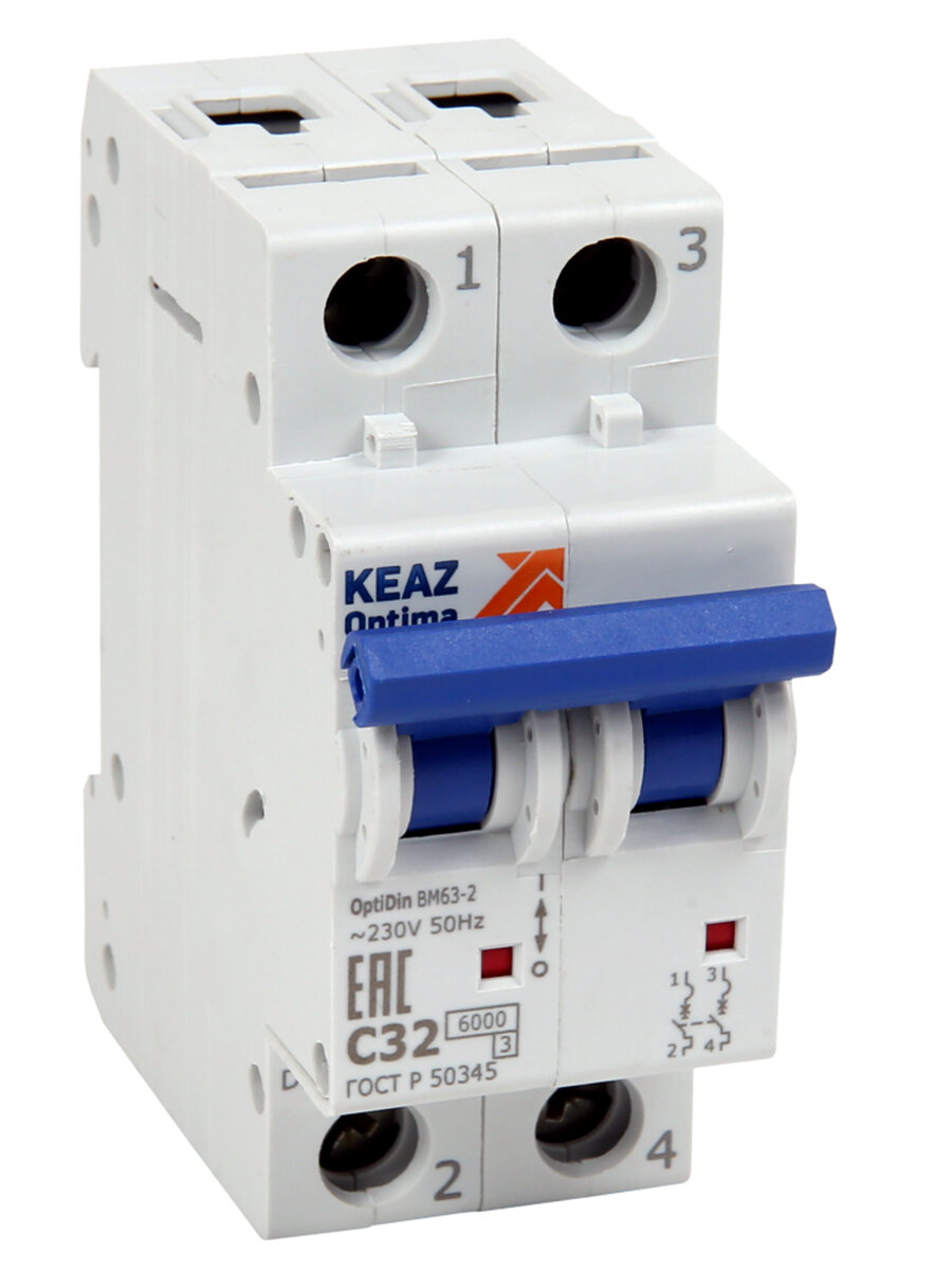 Автоматический выключатель КЭАЗ OptiDin BM63-2C40-УХЛ3 двухполюсный 2Р 40А характеристика C 6 кА 260606