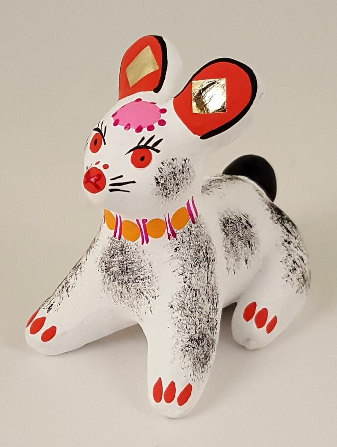 Зайчик №1(2), Дымковская глиняная игрушка, ручная авторская работа