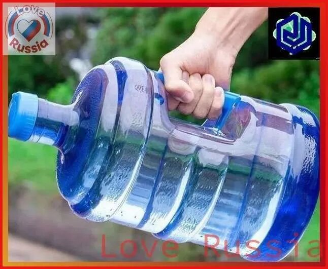 Многоразовая бутылка с ручкой Бочонок (10 литров) для воды, голубой, пластик