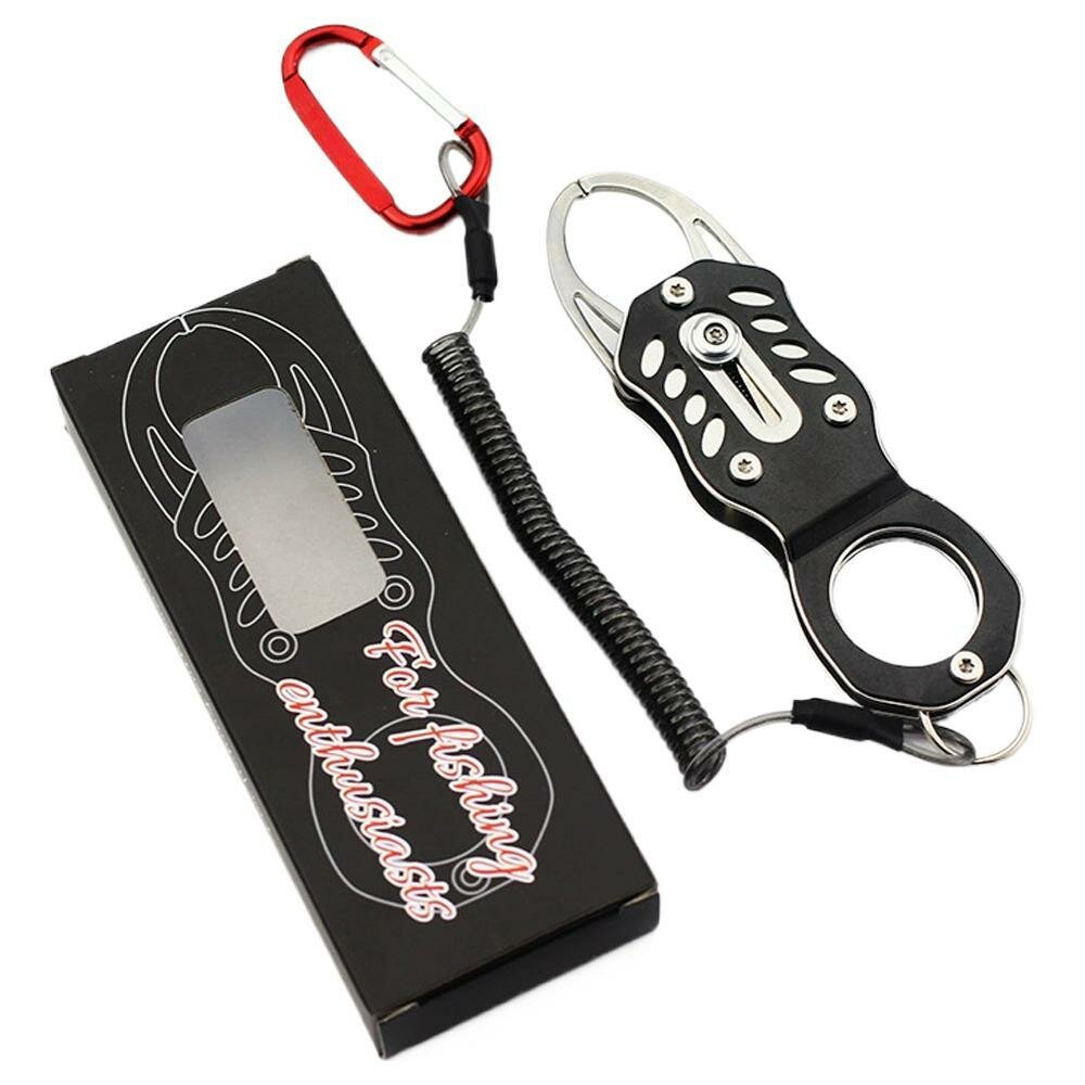 Захват челюстной Липгрип металлический нержавеющая сталь, с весами для рыбалки lipgrip красный с карабином