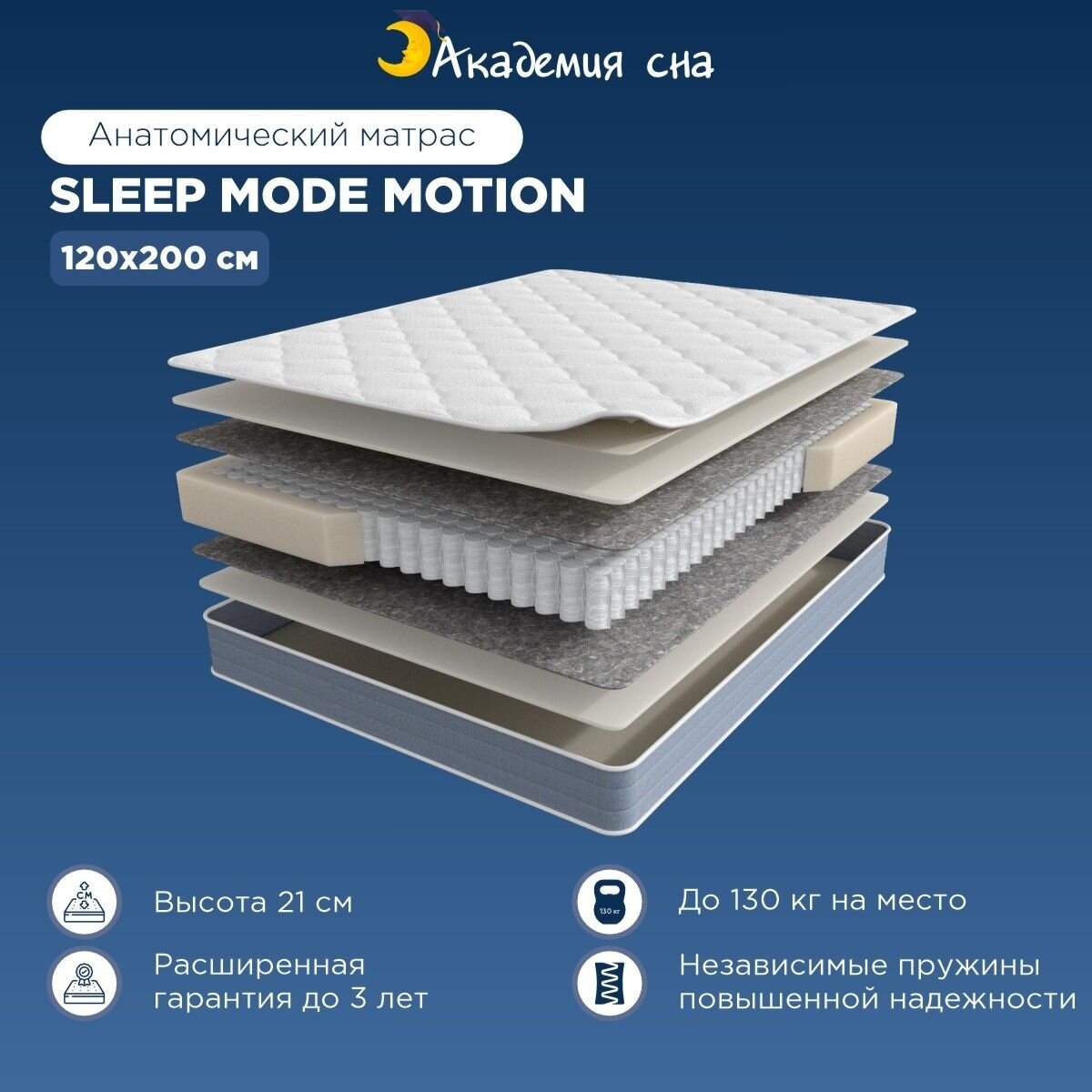 Матрас анатомический Академия сна Sleep Mode Motion, Независимые пружины 120x200 см