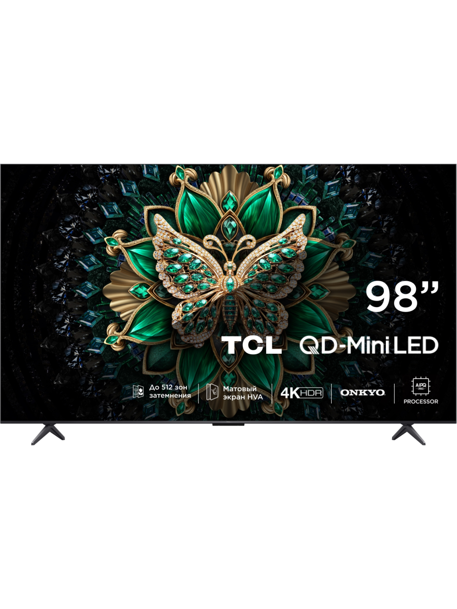 Телевизор TCL 98C6K QD-Mini LED 98" QLED, 4K Ultra HD, черный, смарт ТВ, Google TV