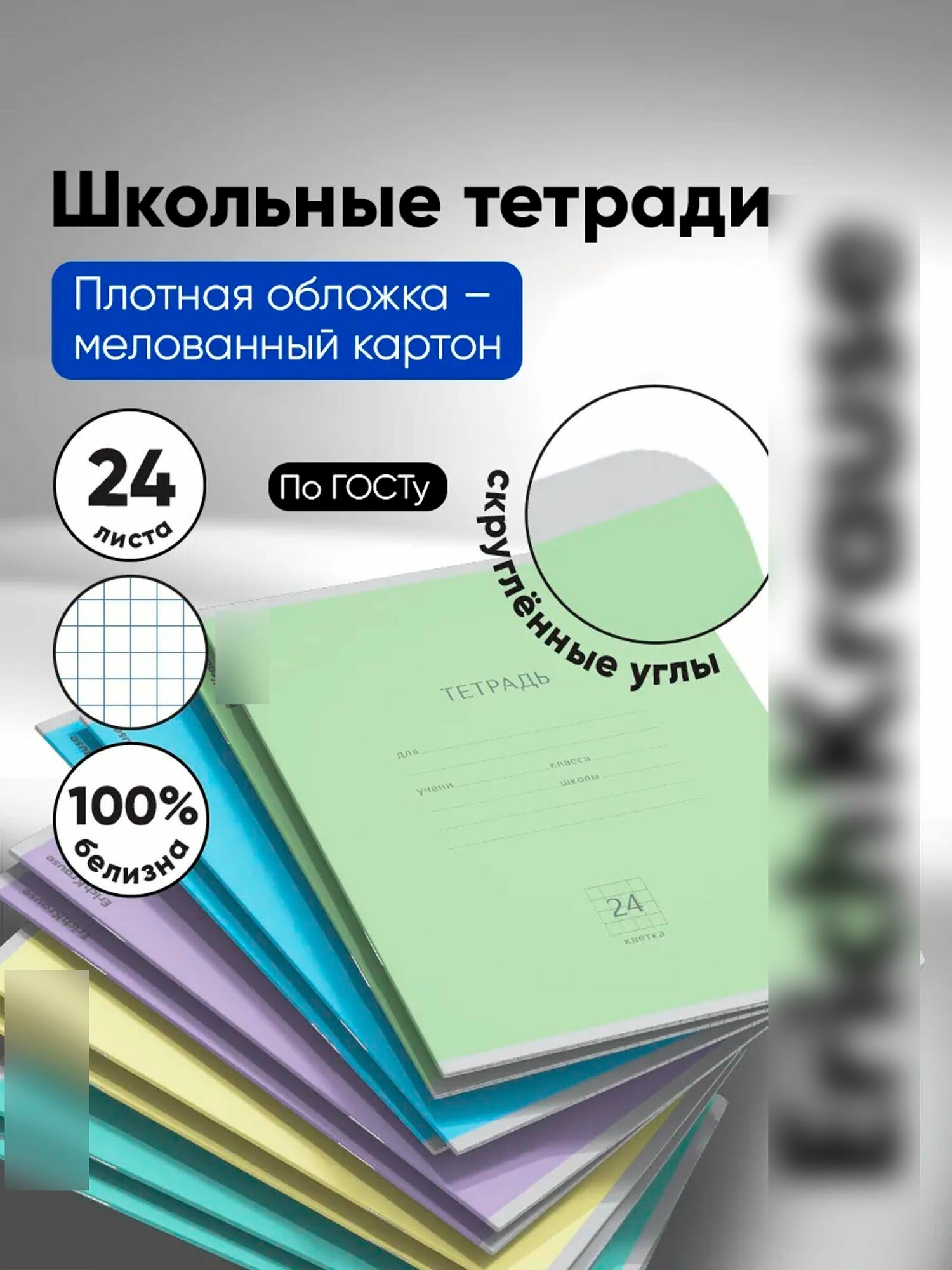 Набор тетрадей, 5 шт. 24 листа в клетку, Классика , обложка мелованный картон, блок офсет 100% белизна, (1 вид в спайке)