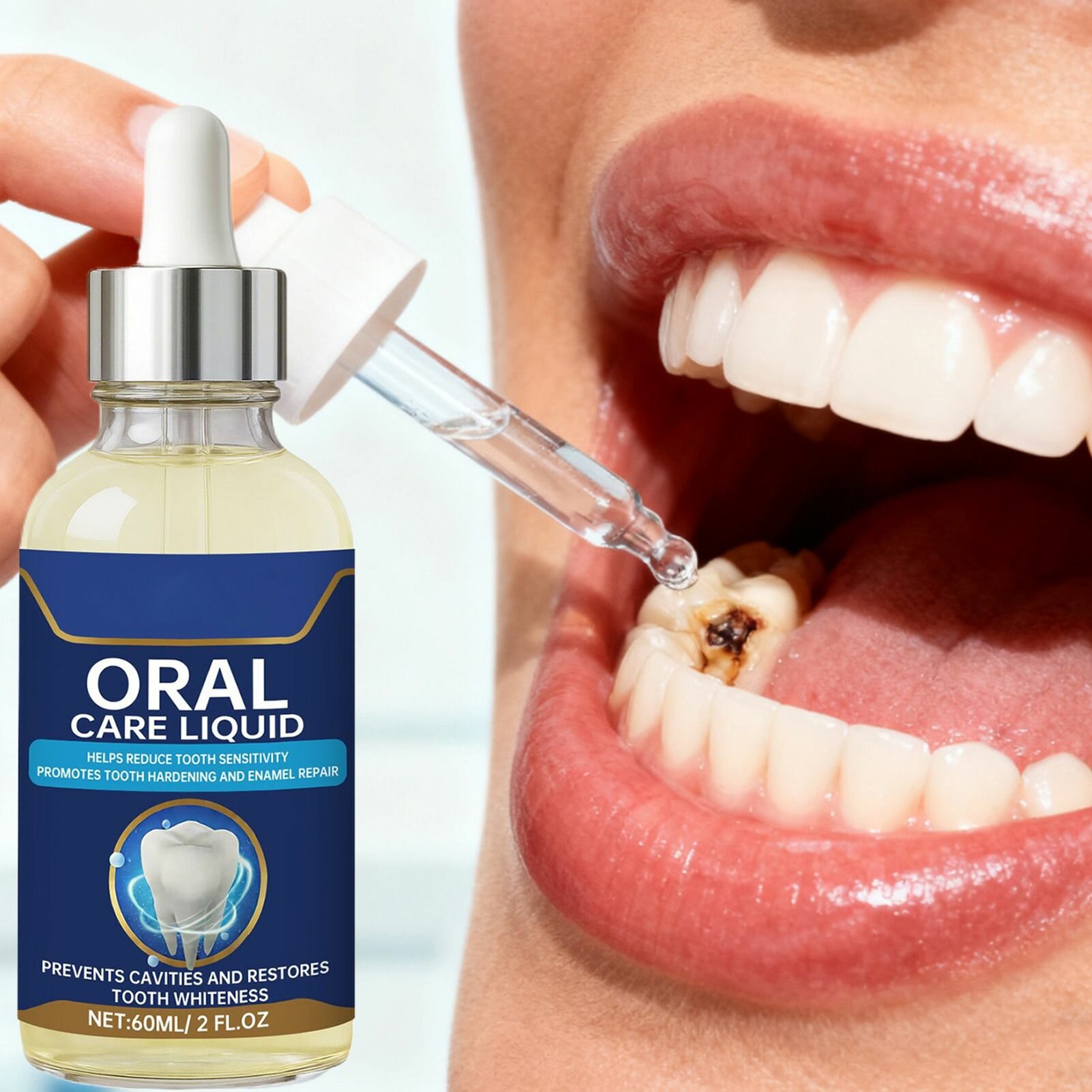 60 мл жидкого раствора для ухода за полостью рта , Зубной порошок