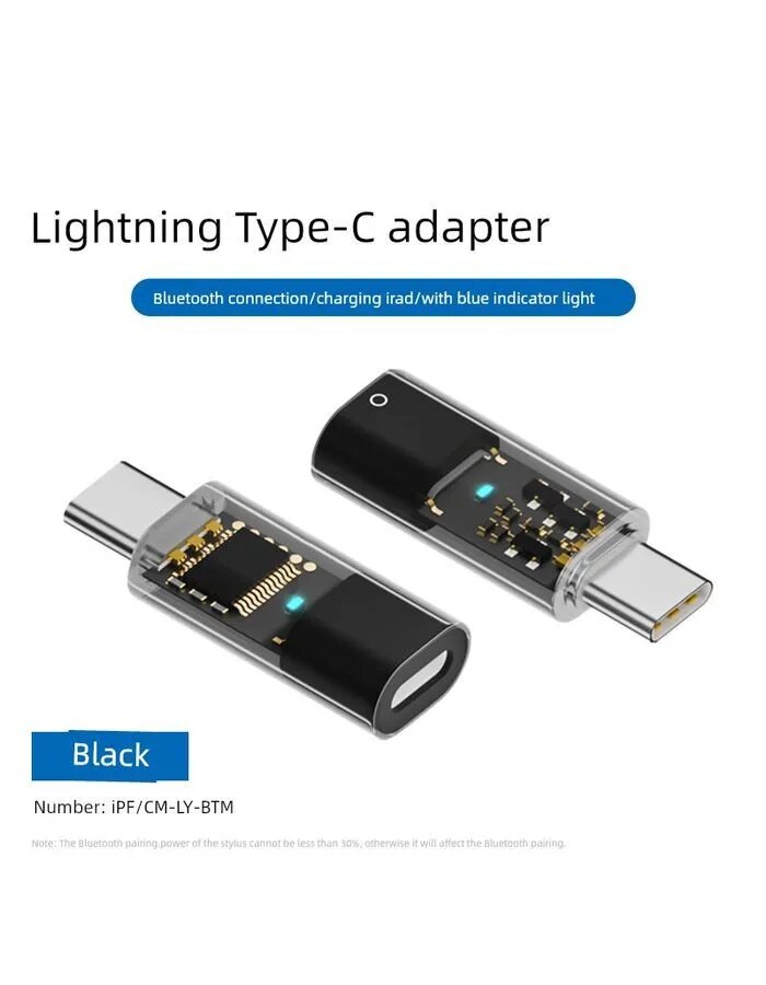 Адаптер Apple Pencil Bluetooth Type-C на Lightning (черный, для Apple Pencil 1, iPad 10)