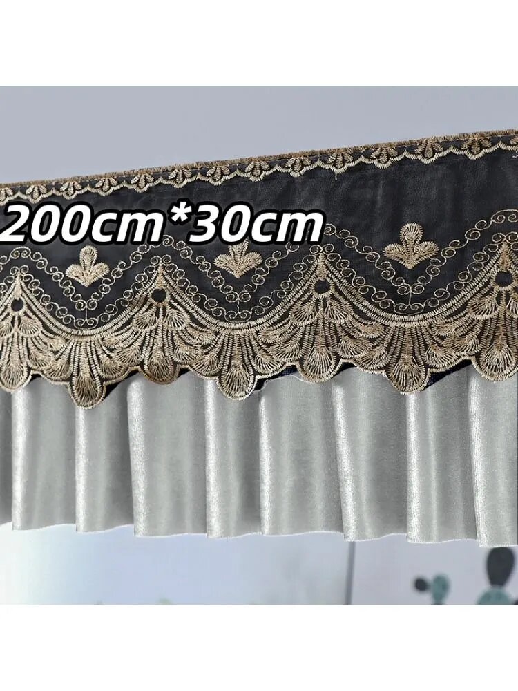 Ламбрекен для штор самоклеящийся, без сверления, короткий, тканевый с кружевом, в европейском стиле