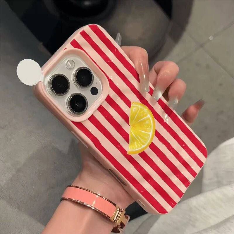 Чехол для телефона с лимонным принтом и сетчатым узором для iPhone 17 Pink-FFD027853D, For iphone 13