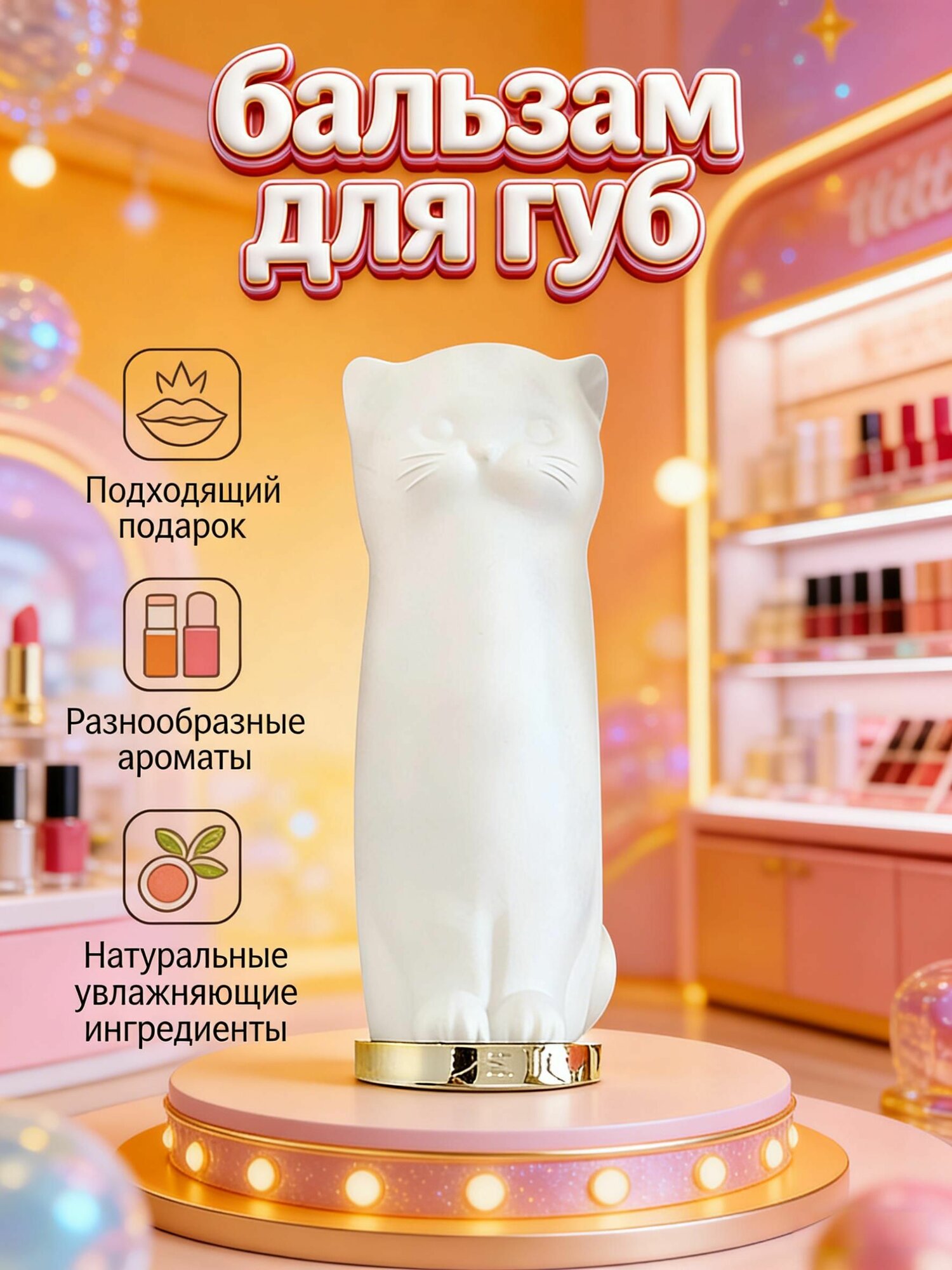 Бальзам для губ KELASI в форме кошки / Предотвращает сухость и уменьшает морщинки на губах / Увлажняет и поддерживает увлажненность губ надолго, не оставляя ощущения жирности. кошачья форма увлажняющий от сухости против морщин