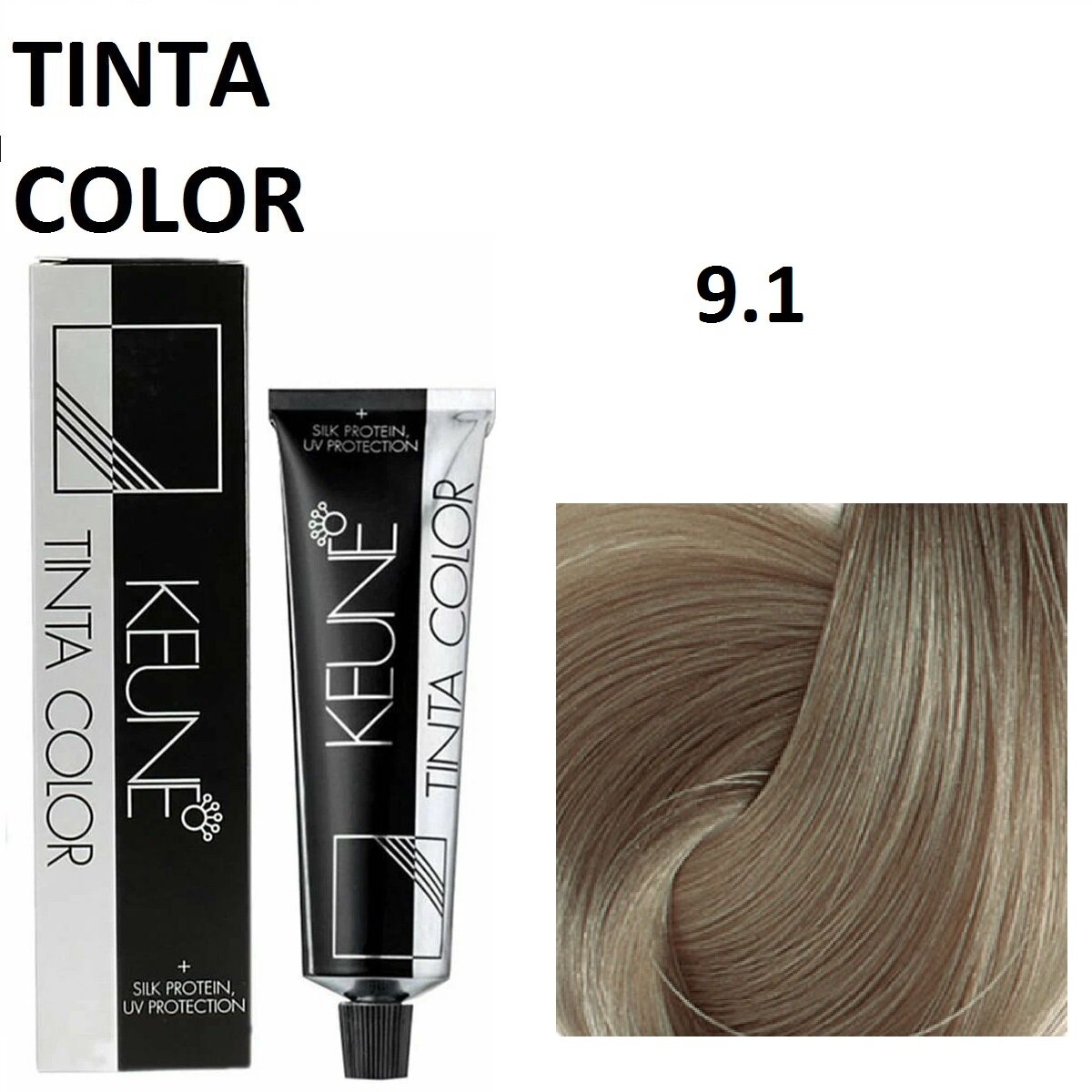 Keune Tinta Color 9.1 Перманентный краситель - Стойка краска для волос Очень Светлый Пепельный Блонд 60 мл
