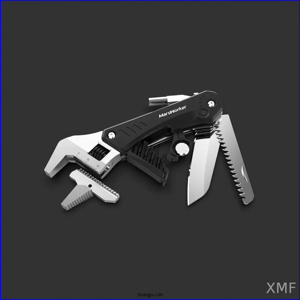 Мультитул MarsWorker Multifunction Wrench MSHW - многофункциональный комбинированный ключ-нож, черный матовый — фото 1