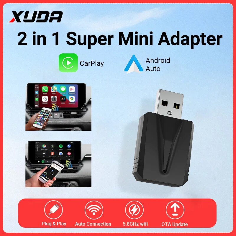 Мини-адаптер XUDA 2-в-1, Беспроводной CarPlay И Android Auto Для 99% Оригинальных Автомобилей С Проводным Carplay/Auto