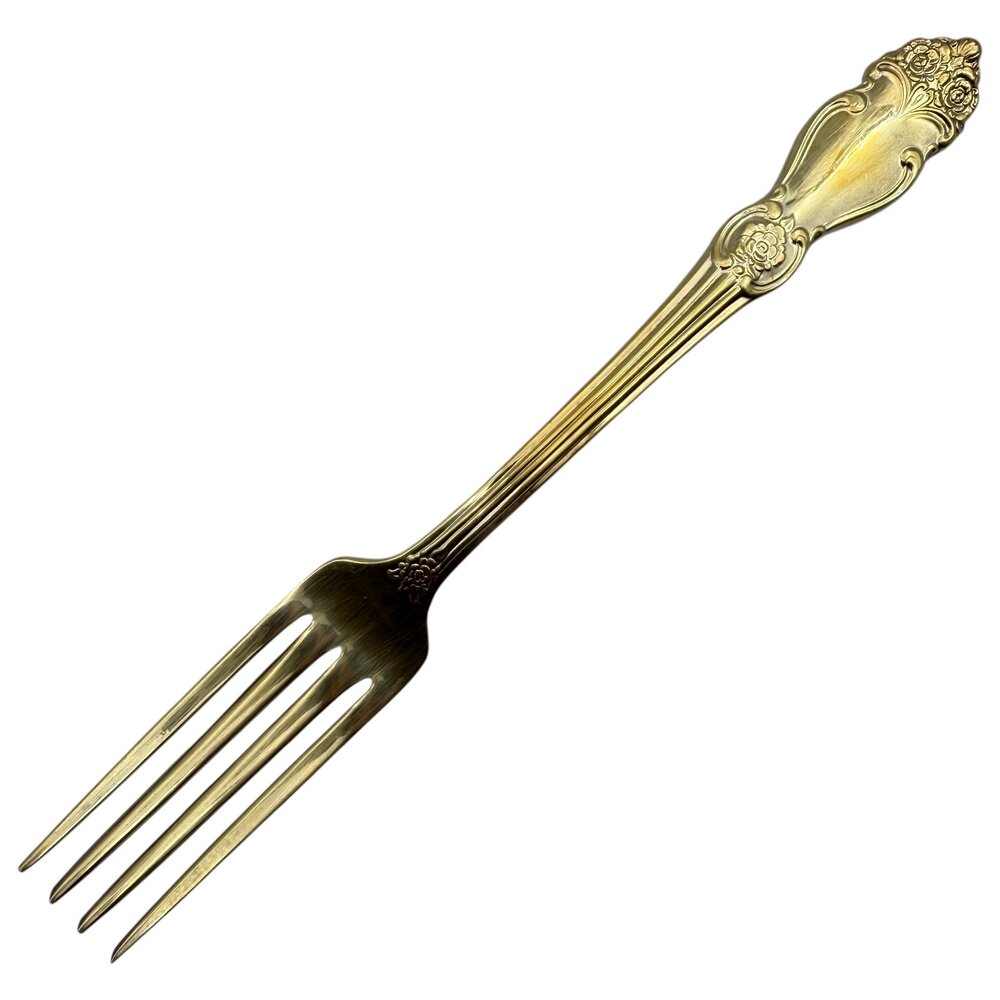 Вилка столовая "Золотая роза", 20.5 см, МНЦ, позолота, 1962-1980 гг, Кольчугино, СССР