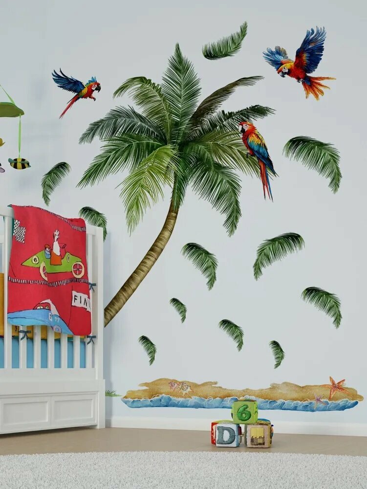 Самоклеющаяся наклейка с рисунком кокосовой пальмы и попугая, для украшения дома, содержит два набора, состоящих из ширины 30 см и длины 90