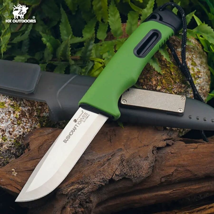 Нож туристический HX OUTDOORS Spark, с огнивом и точилкой, зеленый