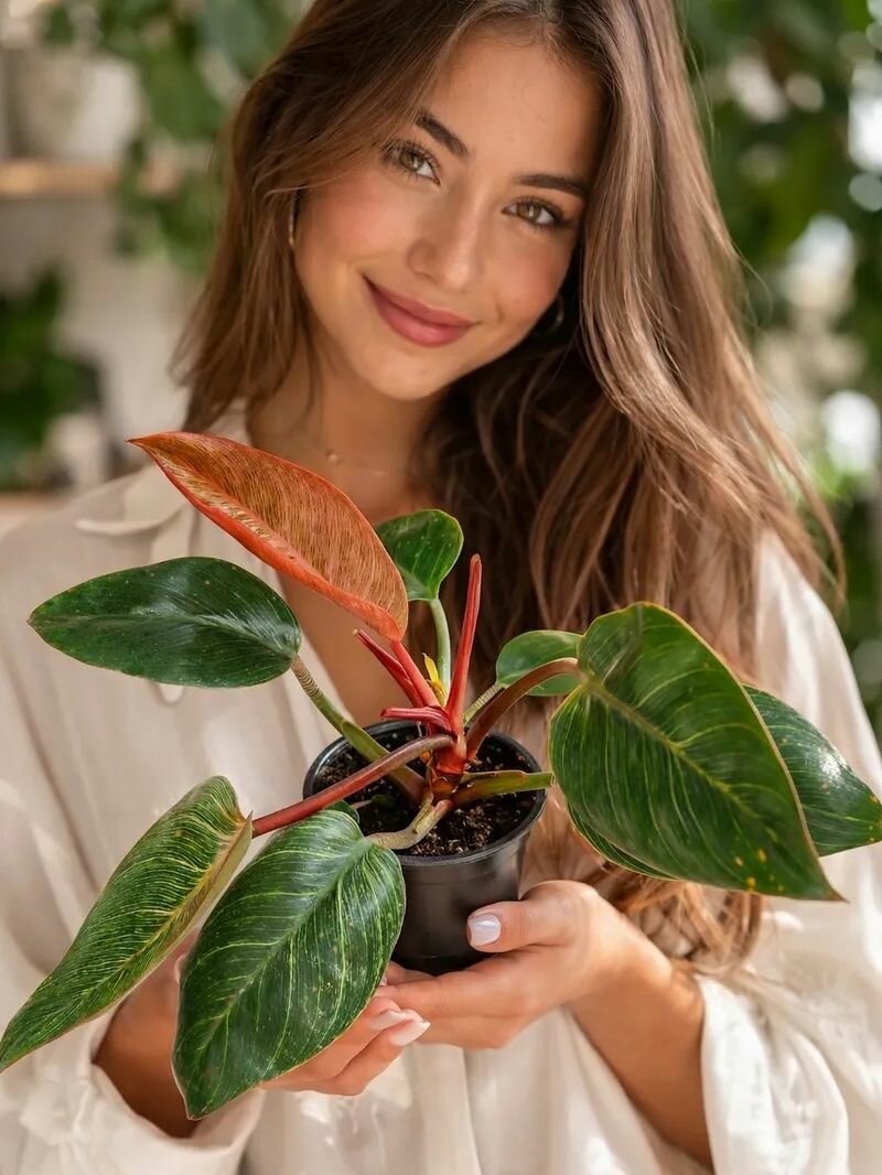 Филодендрон Пинк Биркин / Philodendron Pink Birkin комнатное растение в горшке, редкий сорт, живое растение для дома и офиса — фото 1