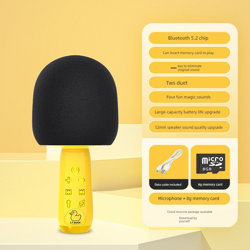 LTduck Q6 Микрофон с 8 ГБ памяти и встроенными песнями, голосовой эхо-караоке игрушка для детей