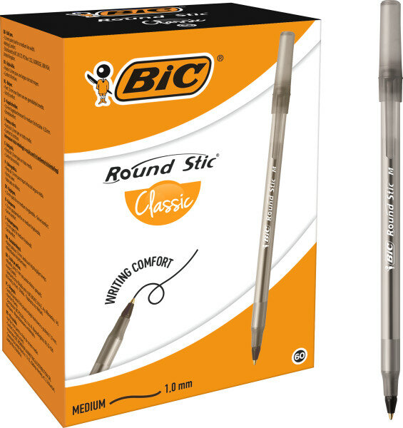 Шариковая ручка BIC классическая круглый корпус черная уп. 60 шт.