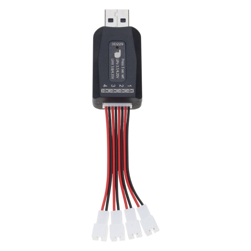 4-Канальное USB-Зарядное Устройство для Аккумуляторов LiPo 3,7 В, LiHV 3,8 В, Интеллектуальные Светодиодные Индикаторы и 4 Независимых Порта Зарядки