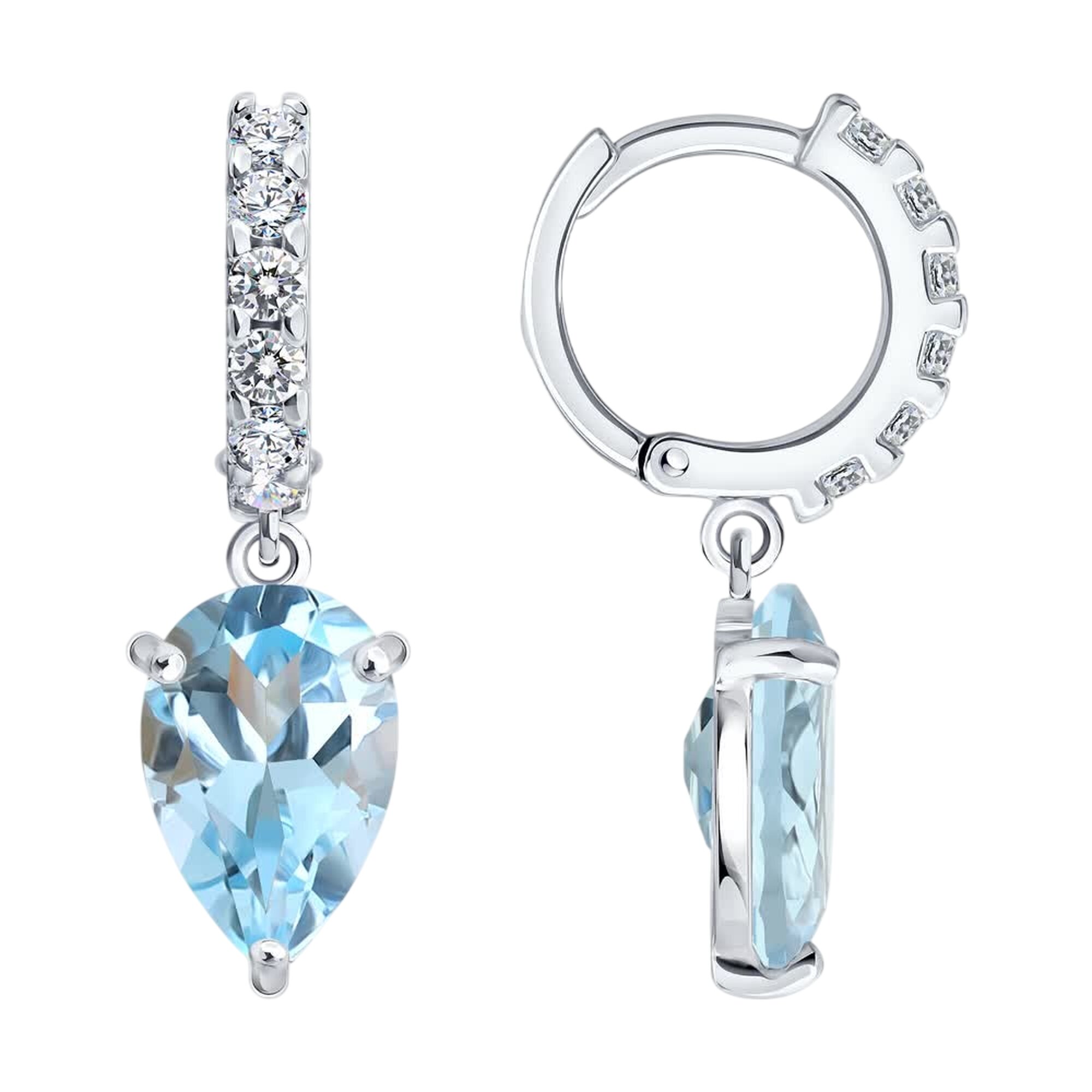 Серьги, серебро, 925 проба, родирование, фианит, топаз