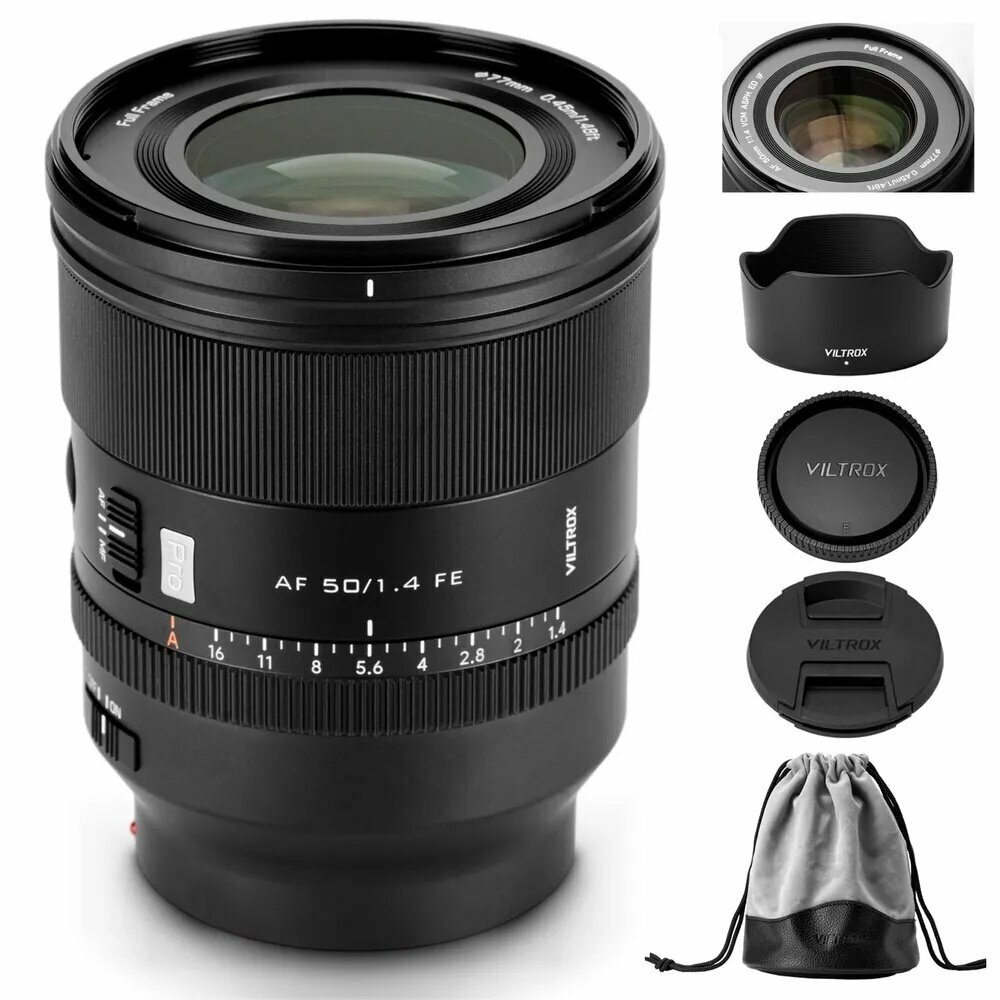 Полнокадровый объектив VILTROX 50 мм F1.4 Pro FE для Sony E, стандартный автофокусный объектив с фиксированным фокусным расстоянием, для Sony ZV-E1 A7IV A7C A9III A1 A7SIII A7RIV A9 FX3
