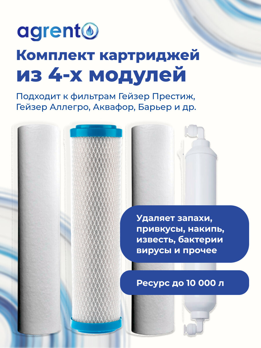 Комплект сменных к осмо 50, Гейзер престиж, аллегро, Аквафор и др. фильтрам обратного осмоса без мембраны