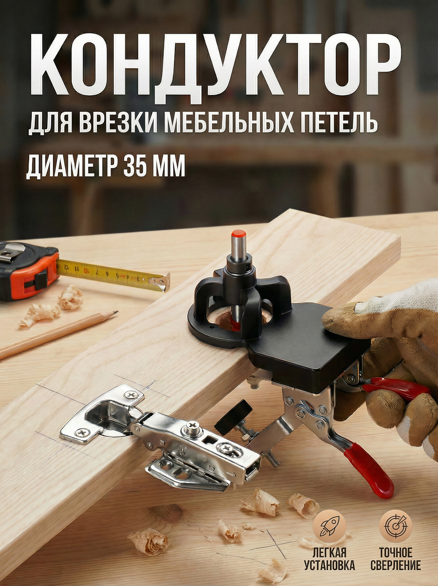 Шаблон для врезки мебельных петель 35мм (круглый) / Кондуктор для установки петель