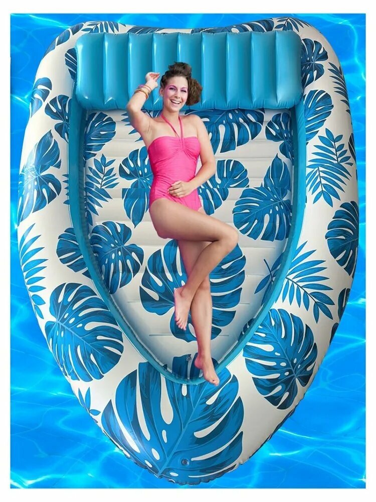 QIKIOB Pool Float, Надувной матрас шезлонг для плавания 190х155 см, Плавательный водный гамак для бассейна и моря
