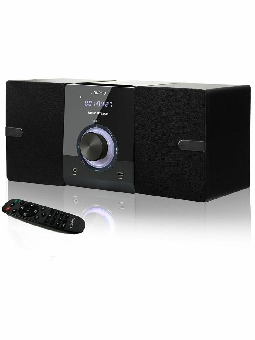 Стереосистема с CD-плеером 30W RMS, поддержка FM/Bluetooth/USB/AUX, акустические колонки, разъём для наушников, пульт дистанционного управления