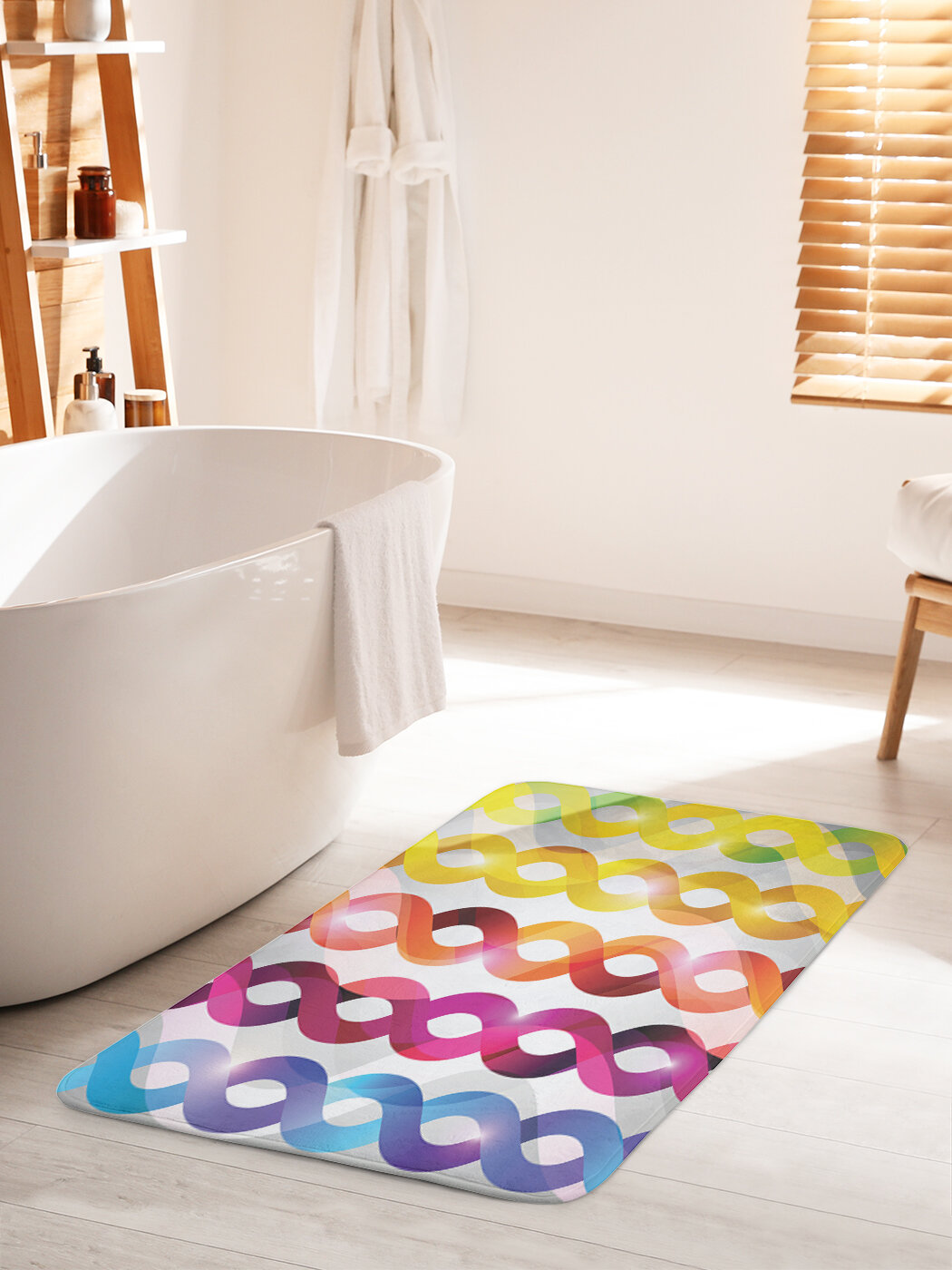 Коврик для ванной комнаты и туалета противоскользящий "Плетеные спирали в красках" 60х100 см, JoyArty