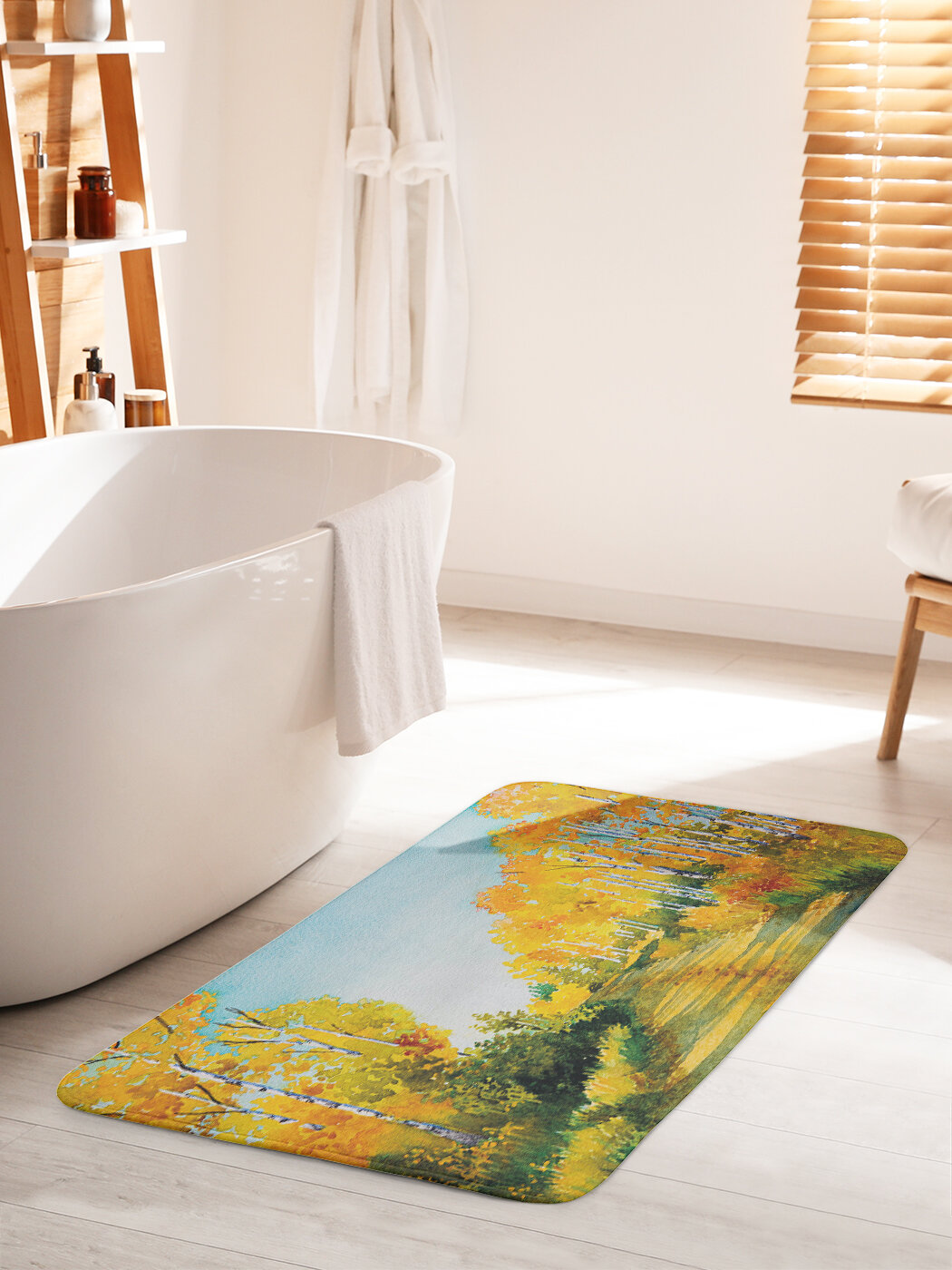 Коврик для ванной комнаты и туалета противоскользящий "Дорога среди берез" 60х100 см, JoyArty