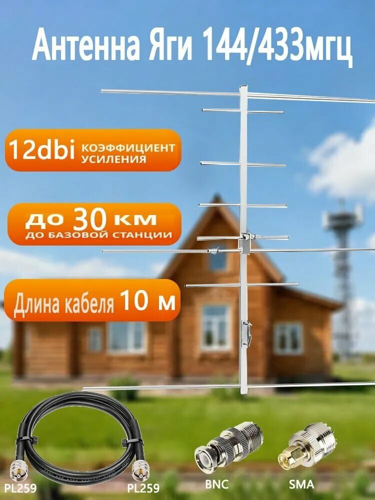 Двухдиапазонная антенна Yagi Мощная антенна Yagi VHF/UHF, 145-146 МГц / 430-440 МГц. Высокое усиление для связи и приема цифрового ТВ Оборудование для установки сетевого оборудования