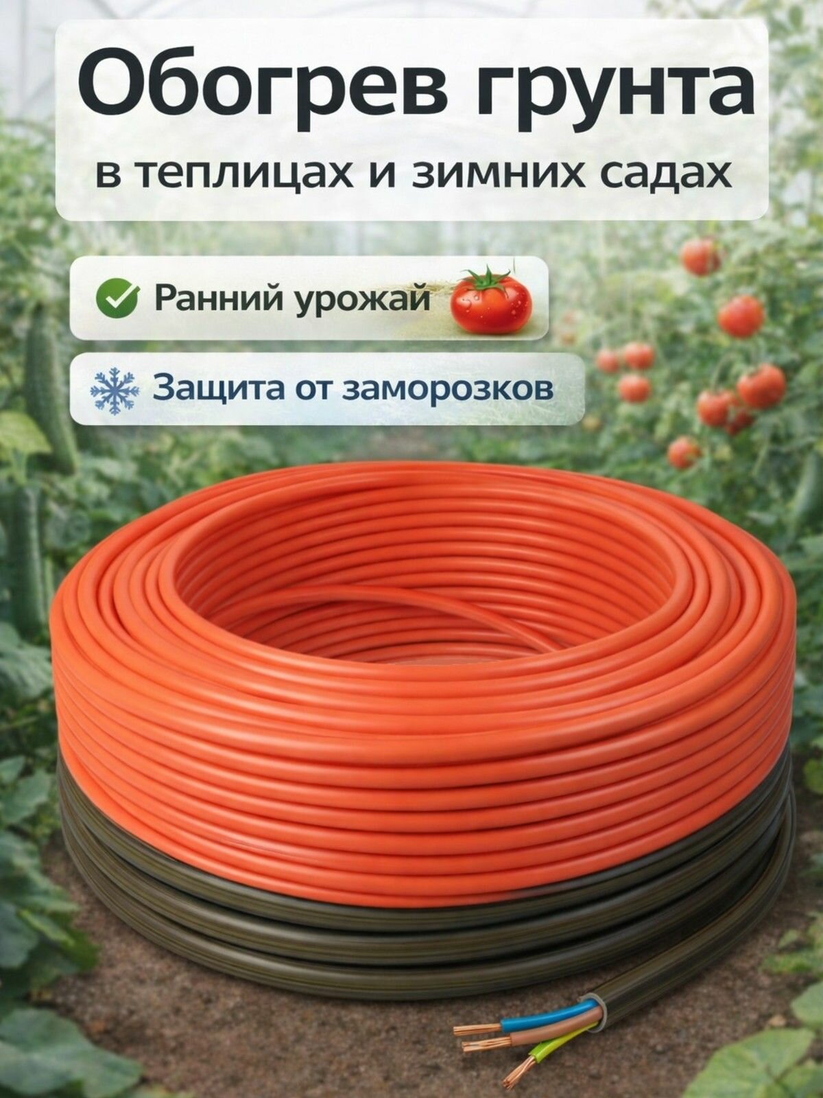 Греющий кабель для обогрева теплиц 45м