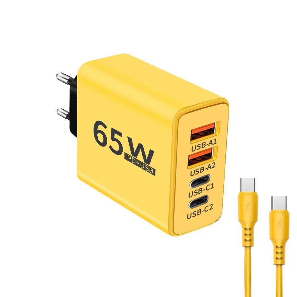Зарядное устройство 65W USB C EU, желтый кабель 1.5M
