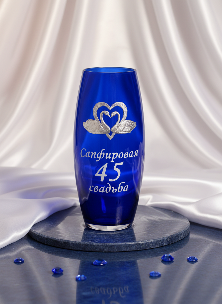 Стеклянная ваза Сапфировая свадьба