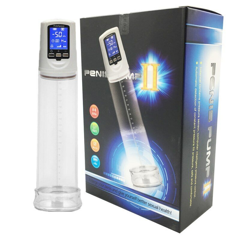 Вакуумная помпа автоматическая аккумуляторная USB-зарядка ЖК цифровой-дисплей, 2 манжеты для увеличения члена / Мужской насос / Помпа для мужчин