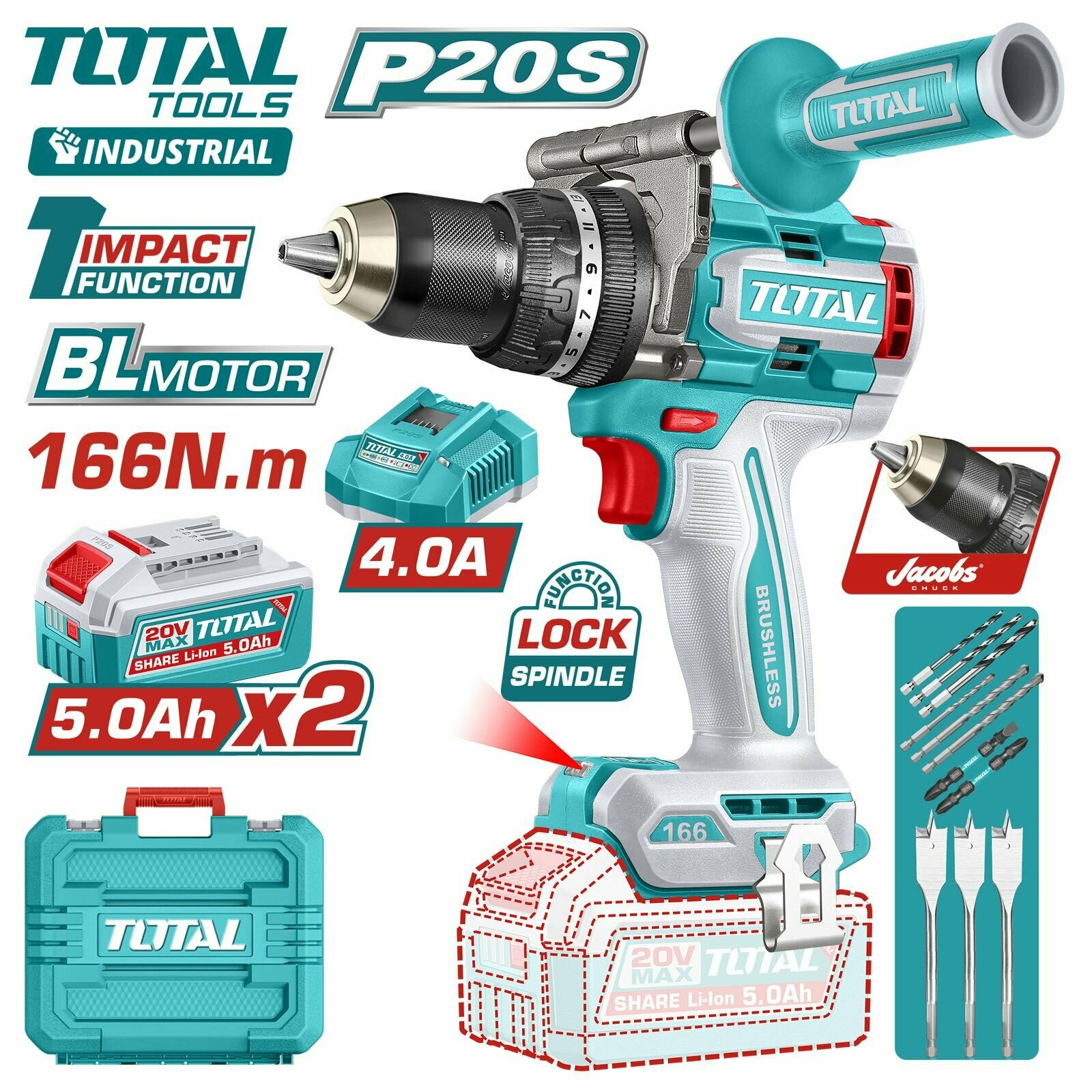 Бесщёточный шуруповерт TOTAL /INGCO CIDLI201668/TIDLI201668 166 Нм