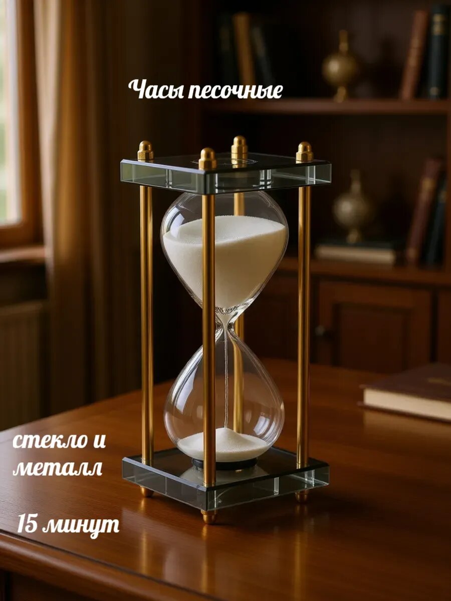 Песочные часы для офиса "Стиль и качество", 15 мин, стекло, песок, металл