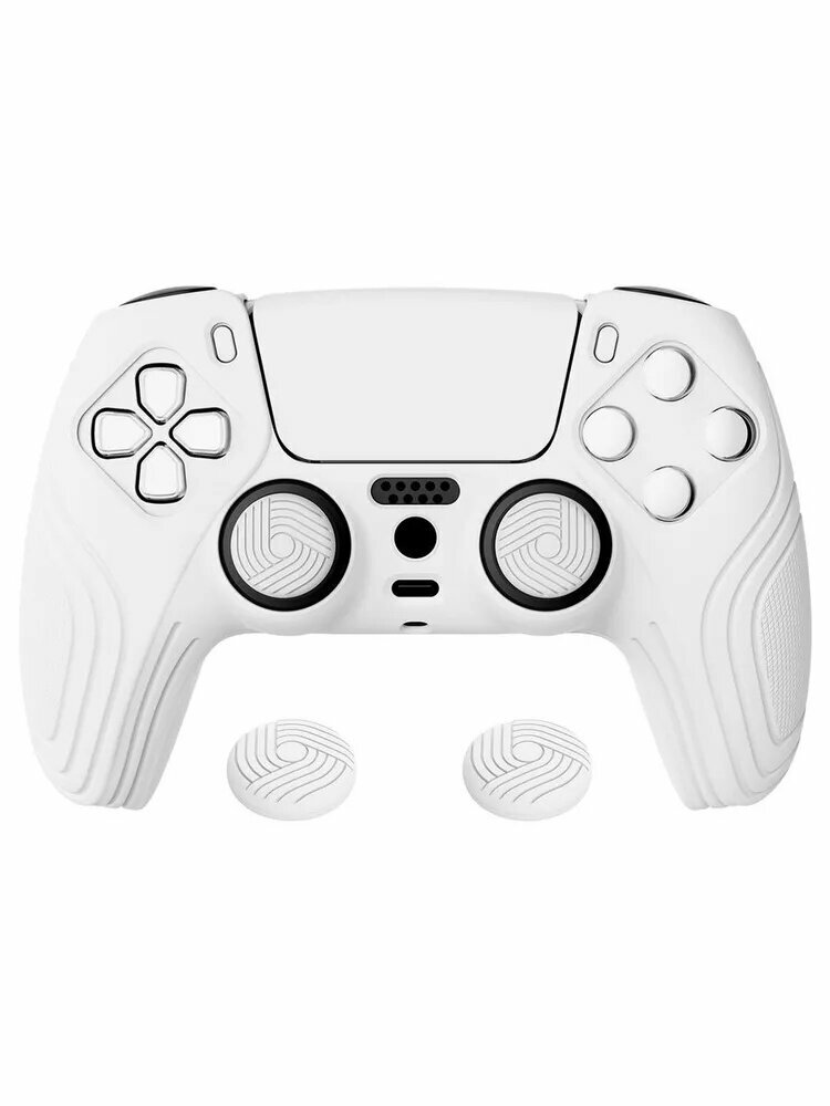 PlayVital Чехол для геймпада PS5, силиконовый противоскользящий, с белыми накладками на стики